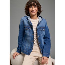 Arizona Damen Jeansjacke mit Kapuze mit Kapuze, Regular Fit, mit Knopfleiste, mit Knopf-Applikationen blau 40
