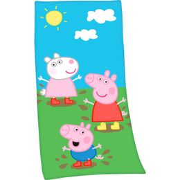 Quelle Badetuch &raquo;Peppa Pig Velourstuch&laquo; hochfarbig bedruckt bunt Velours, Obermaterial: 100% Baumwolle B/L: 75cmx150cm, 1 Stk., Tiermotiv, Velours
