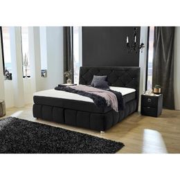 Jockenh&ouml;fer Boxspringbett &raquo;Bella erh&auml;ltlich in 140 & 180cm Breite&laquo; mit Kaltschaum-Topper und Rauchglas-Steinen schwarz Bettgestell und seitliche Einfassung der 