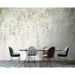 Livingwalls living walls Vliestapete &raquo;Florale Tapete H&auml;ngende Bl&auml;tter Gr&uuml;n Beige Natur&laquo; matt glatt gr&uuml;n Vlies B/L: 2,7m x 4m, Rollen: 1