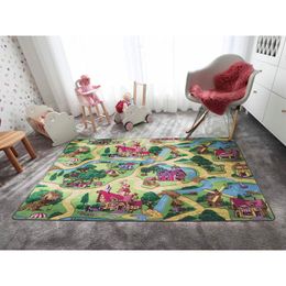 PRIMAflor-Ideen in Textil Kinderteppich &raquo;Spielteppich CANDY TOWN&laquo; rechteckig 6,5 mm H&ouml;he Kurzflor, Stra&szlig;en-Spiel-Teppich, Kinderzimmer bunt Polyamid B