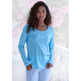 s.Oliver Damen Pyjamaoberteil, Gr. 32, blau, Single Jersey, Obermaterial: 50% Baumwolle, 50% Viskose, unifarben, Shirts, mit Frontdruck