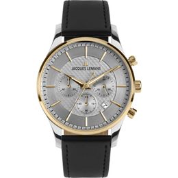 Jacques Lemans Herren Chronograph &raquo;London&laquo; Quarzuhr, Armbanduhr, Herrenuhr, analog, Tag, Stoppfunktion schwarz Einheitsgr&ouml;&szlig;e