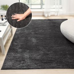 LeGer Home by Lena Gercke Teppich &raquo;Selma&laquo; rechteckig 19 mm H&ouml;he Hoch-Tief-Struktur, Streifen Design, weich, Wohnzimmer, Schlafzimmer grau Kunstfaser B