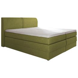 Hapo Boxspringbett mit Bettkasten gr&uuml;n Kopfteil, seitliche Unterbox und Obermatratze sind mit pflegeleichtem Feinstrukturstoff in Leinenoptik (100% 