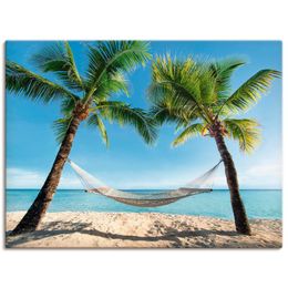 Artland Leinwandbild &raquo;Palmenstrand Karibik mit H&auml;ngematte&laquo; Amerika 1 Stk. tlg. auf Holzrahmen gespannt blau Leinwand B/H/T: 80cm x 60cm, Leinwandbild Amerika 