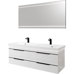 Badm&ouml;bel-Set &raquo;Balto 2-teilig Mineralmarmor-Doppelwaschtisch mit LED-Spiegel&laquo; 2 Stk. tlg. wei&szlig; Holzwerkstoff B/H/T: 150cmcm x 200cmcm x 50,8cmcm,mit 