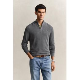 Gant Herren Troyer "MICRO TEXTURED COTTON HALF ZIP", grau, Gr. L, unifarben, Obermaterial: 100% Baumwolle, Pullover, Regular fit mit Troyerkragen