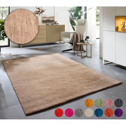 Theko Wollteppich &raquo;Holi&laquo; rechteckig 13 mm H&ouml;he Uni-Farben, leicht meliert, reine Wolle, handgewebt mit Kn&uuml;pfoptik beige Schurwolle B : 40cm 1 Stk., 