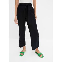 bonprix Damen bonprix Culotte &raquo;Culotte aus luftigem Leinen-Mix&laquo; aus Leinen-Mix, mit Bindeband, Loose Fit, kn&ouml;chelfrei schwarz 46, N-Gr