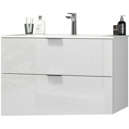 Welltime Waschtisch &raquo;VELA, 82,3 cm breit, Hochglanz-Schubladen, Made in Italy&laquo; 1 Stk. tlg. Waschtischunterschrank, inkl. Waschbecken, schr&auml;ge Design-