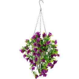 I.GE.A. Kunstblume &raquo;Petunien-H&auml;nger mit H&auml;ngeampel Petunien Pflanze mit Bl&uuml;ten&laquo; K&uuml;nstliche Blumen Seidenblumen Sommerbl&uuml;her H&auml;ngeblume lila Polyester 