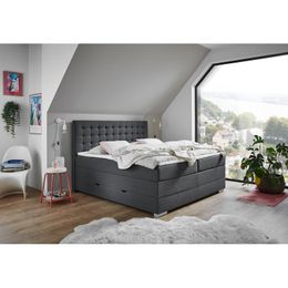 Home Affaire Boxbett &raquo;KEEVA, Polsterbett mit Bettkasten, inkl. Taschenfederkernmatratze H3&laquo; mit Kaltschaum-Topper, Strukturstoff-Bezug, Liegefl&auml;che 