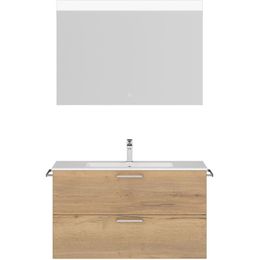 Nobilia Badm&ouml;bel-Set &raquo;Tolvina&laquo; vormontiert, mit Soft-Close, 2 Stk. tlg. braun B/H/T: 101cmcm x 169cmcm x 48,7cmcm, Griffe edelstahlfarbig