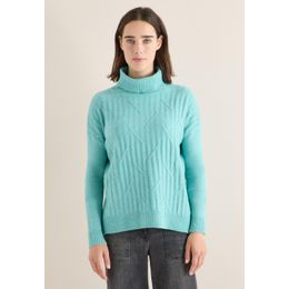 Cecil Damen Rollkragenpullover, blau, Gr. M, Strukturmuster, Web, 44% Nylon, 28% Polyacryl, 24% Baumwolle, 4% Elasthan, Pullover, soft und weich