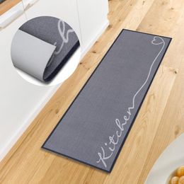 Hanse Home K&uuml;chenl&auml;ufer &raquo;Kitchen Herz&laquo; rechteckig 5 mm H&ouml;he L&auml;ufer, Rutschfest, K&uuml;chenteppich, K&uuml;che, Teppich, Pflegeleicht grau Kunstfaser B : 50cm 1