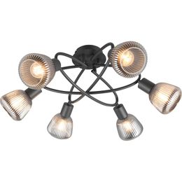 Trio Leuchten Deckenleuchte &raquo;TARIFA, 6-flammige Deckenlampe exkl 6xE14 max 10W, Glas H&auml;ngelampe&laquo; E14 1 Stk. warmwei&szlig; - kaltwei&szlig; &Oslash; 59cm, Glas 