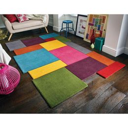FLAIR RUGS Wollteppich &raquo;Abstract Collage, 100% Wolle&laquo; rechteckig 11 mm H&ouml;he Karo Design, Patchwork, modern, mehrfarbig, Wohnzimmer, Schlafzimmer bunt 