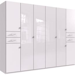 wimex Dreht&uuml;renschrank &raquo;Danzig&laquo; mit Schubladen auf bequemer H&ouml;he, mit Glast&uuml;ren wei&szlig; Holzwerkstoff B/H/T: 270cm x 208cm x 58cm, Schubladen: 4 Stk. T&uuml;ren: 8 