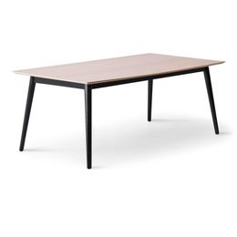 Esstisch &raquo;Meza Designtisch mit Auszugsfunktion und 2 Einlegeplatten&laquo; bootsf&ouml;rmige Tischplatte MDF, Massivholzgestell, in zwei Breiten beige 