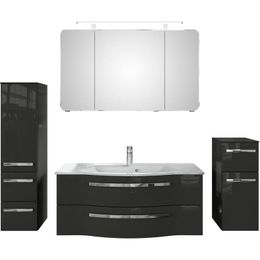 Badm&ouml;bel-Set &raquo;Serie 4005, vormontiert, Glaswaschbecken, Spiegelschrank&laquo; Set, 5 Stk. tlg. grau Holzwerkstoff Einheitsgr&ouml;&szlig;e