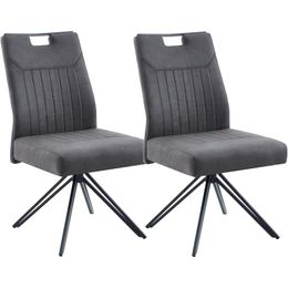 Hela 4-Fu&szlig;stuhl &raquo;MAGGY&laquo; (Set) 2 Stk.XXL Sitzbreite, 360&deg; drehbar, V-Fu&szlig;, Federkorb, 200kg belastbar grau Metall, Polyester, Stoff B/H/T: 54cm x 97cm x