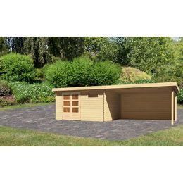 Karibu Gartenhaus &raquo;Schlo&szlig;see 8&laquo; mit Anbaudach beige Holzwerkstoff ohne Fu&szlig;boden, R&uuml;ckwand, ohne Dacheindeckung