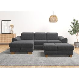 Home Affaire Ecksofa &raquo;Dundee L-Form&laquo; wahlweise mit Kopfteilverstellung und zus&auml;tzlich mit Schlaffunktion grau B/H/T: 264cm x 86cm x 170cm, Webstoff, 