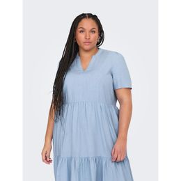 Only Carmakoma Damen Only CARMAKOMA Minikleid &raquo;CARTIRI-CARO S/S V-NECK LIN DRESS TLR&laquo; Sommerkleid blau 46, N-Gr