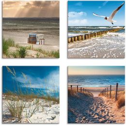 Artland Leinwandbild &raquo;Einsamer Strand Ostsee Sandd&uuml;ne Gr&auml;ser&laquo; Strand 4 Stk. tlg. 4er Set, verschiedene Gr&ouml;&szlig;en beige Leinwand, MDF B/H/T: 30cm x 30cm, 