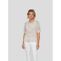 Rabe Damen Strickjacke kurzarm, mit Loch-Struktur und Knopfverschluss beige 42