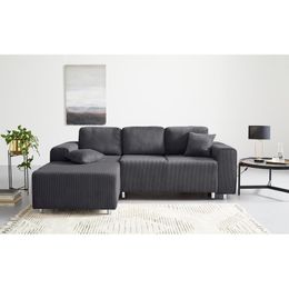 Home Affaire Ecksofa &raquo;Gy&ouml;r&laquo; L-Form, wahlweise mit Bettfunktion und Bettkasten incl. 2 Zierkissen grau 100% Polyester B/H/T: 235cm x 88cm x 160cm, Cord