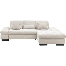 set one by Musterring Ecksofa &raquo;SO4100 V&laquo; mit verstellbaren Kopfteilen, wahlweise mit Funktionen, Cord-Bezug wei&szlig; 100% Polyester B/H/T: 284cm x 80cm x 