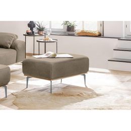 W.Schillig Polsterhocker &raquo;run&laquo; mit elegantem Holzsockel, F&uuml;&szlig;e in Silber matt, Breite 75 cm beige Flachgewebe W82 Q2 (74% Polyacryl, 26% Polyester) B/H