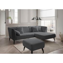 Home Affaire Ecksofa &raquo;Lazio modern und bequem, schmale Armlehnen, tolle Detailverarbeitung&laquo; Holzfu&szlig;farbe w&auml;hlbar, inkl. 4x Zierkissen grau 100% 
