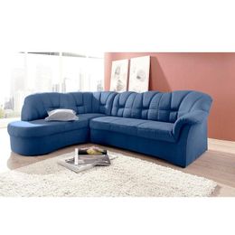 DOMO collection Ecksofa &raquo;Papenburg, zeitlose R&uuml;ckensteppung, elegante Armlehne, L-Form&laquo; mit Ottomane, wahlweise mit Bettfunktion blau Kunstleder 