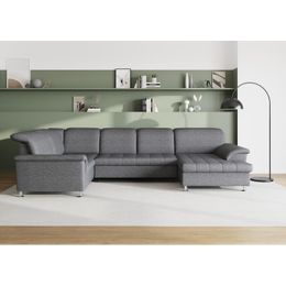 DOMO collection Wohnlandschaft &raquo;FRANZI optional mit Bettfunktion, Bettkasten & Kopfteilverstellung&laquo; U-Form, Recamiere rechts, wei&szlig;-grau, B/T: 352/214 