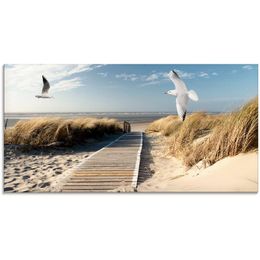 Artland Glasbild &raquo;Nordseestrand auf Langeoog mit M&ouml;wen&laquo; Strand 1 Stk. tlg. in verschiedenen Gr&ouml;&szlig;en blau B/H/T: 60cm x 30cm, Glasbild Strand, 1 Stk.