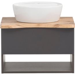 Welltime Waschbeckenschrank &raquo;Stubach&laquo; Abdeckplatte mit Baumkante grau MDF graphit, B/H/T: 60cm x 54,5cm x 47cm, Schubladen: 1 Stk.