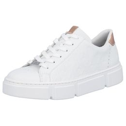 Rieker Damen Plateausneaker mit metallicfarbenen Akzenten, Freizeitschuh, Halbschuh, Schn&uuml;rschuh wei&szlig; 38