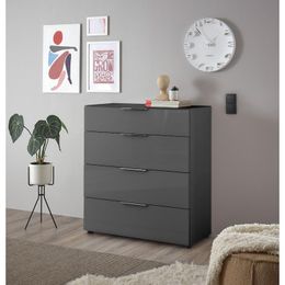 HBZ-MEBLE HBZ Kommode &raquo;Santorin Mehrzweckschrank mit Schubk&auml;sten, BxHxT 90x99x40 cm&laquo; 1 Stk. tlg. Mit 4 Schubk&auml;sten mit Softclose, Glasfront und Glasoberboden 