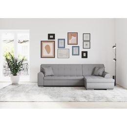 DOMO collection Ecksofa &raquo;TREVISO viele Bez&uuml;ge, auch in Cord, L-Form, 267x178 cm&laquo; wahlw. mit Bettfunktion, inkl. Zierkissen, Unser Dauertiefpreis grau 