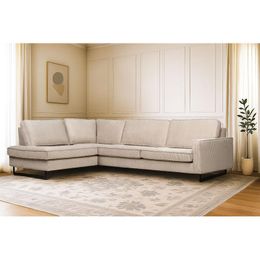 OTTO home Ecksofa &raquo;Pinto, 290 cm, Cord, Chenille, Lederoptik, Ottomane links / rechts&laquo; mit Keder, schwarze Metallf&uuml;&szlig;e, Wellenunterfederung grau Luxus-