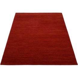 OCI DIE TEPPICHMARKE Orientteppich &raquo;HIMALI UNI&laquo; rechteckig 5 mm H&ouml;he reine Wolle, handgekn&uuml;pft, mit Fransen, Wohnzimmer rot Wolle B : 200cm 1 Stk., 