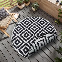 OTTO home Teppich &raquo;Ronda Wendeteppich&laquo; rund 5 mm H&ouml;he Sisal-Optik, Flachgewebe, In- und Outdoor, geometrisches Boho Design schwarz Kunstfaser &Oslash; 200cm 