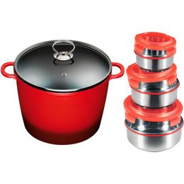 King Suppentopf Set, 8 Stk. tlg. Aluminiumguss rot &Oslash; 24cm + H&ouml;he 18cm