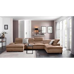 OTTO home Wohnlandschaft &raquo;Alberto U-Form, B: 350 cm, mit Kopfteilverstellung, XXL-Sofa&laquo; optional mit Schlaffunktion, Couch mit Lederoption braun 100% 