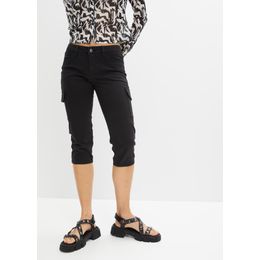bonprix Damen Caprihose, schwarz, Gr. 44, Web, Obermaterial: 97% Baumwolle, 3% Elasthan, Hosen, aus Baumwolle mit Elasthan, Skinny Fit, im Cargo-Look