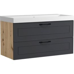 Welltime Waschtisch &raquo;CADIZ, Waschtisch&laquo; Landhausoptik, schwarze Akzente grau eckig, B/H/T: 100cm x 58,5cm x 46cm