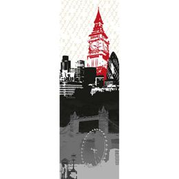ARCHITECTS PAPER Fototapete &raquo;London&laquo; Grafik Tapete London Panel Grau Schwarz Wei&szlig; Rot 1,00m x 2,80m rot Vlies B/L: 1m x 2,8m